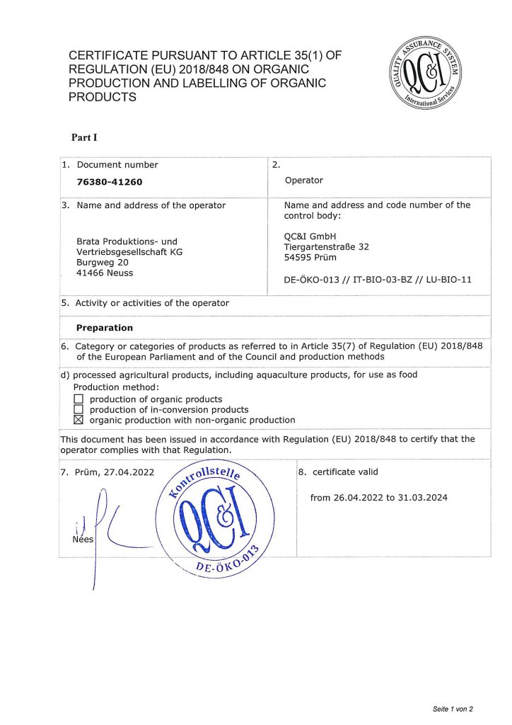 Certification - BRATA Produktions- und Vertriebsgesellschaft KG