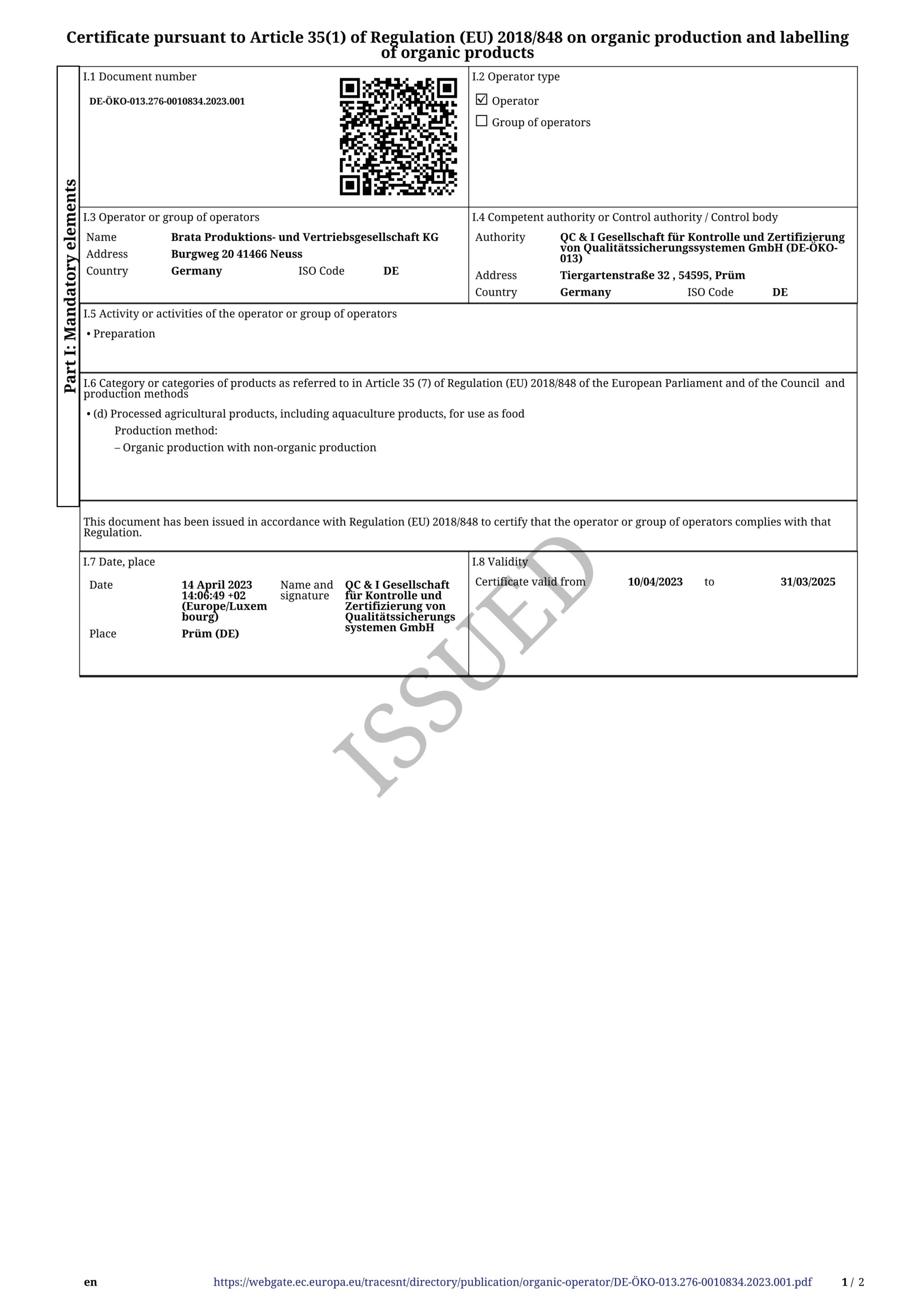 Certification - BRATA Produktions- und Vertriebsgesellschaft KG